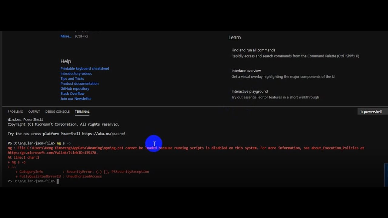 fix angular can't run on vs code terminal