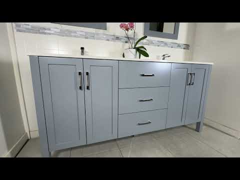 Double Vanity Sink Vanity in Cashmere Grey with Quartz Countertop a