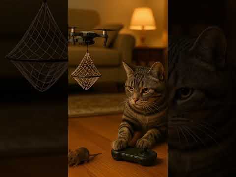 ๐ฑ Cat Uses a Drone to Drop a Net on ๐ญ Mouse โ Will the Plan Work or Fail? ๐คฏ๐๐ง #FunnyShorts