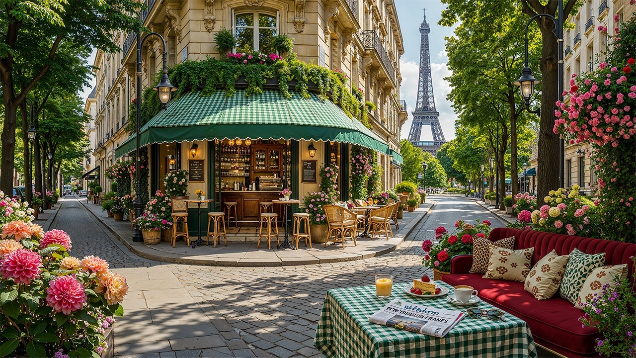Paris Morning Cafe Ambience 🌿 Jazz Relaxing Music at Outdoor Coffee Shop for Work, Study