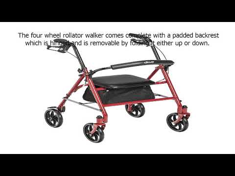 Special Discount Drive Medical 10257RD-1 Four Wheel Rollator w/ Fold Up Removable Back Support, Red