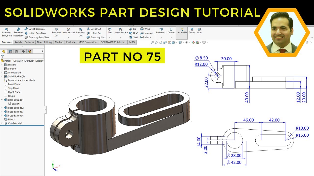 SolidWorks Part Design Tutorial for Beginners: Exercise 75 - Step-By-Step Illustration!
