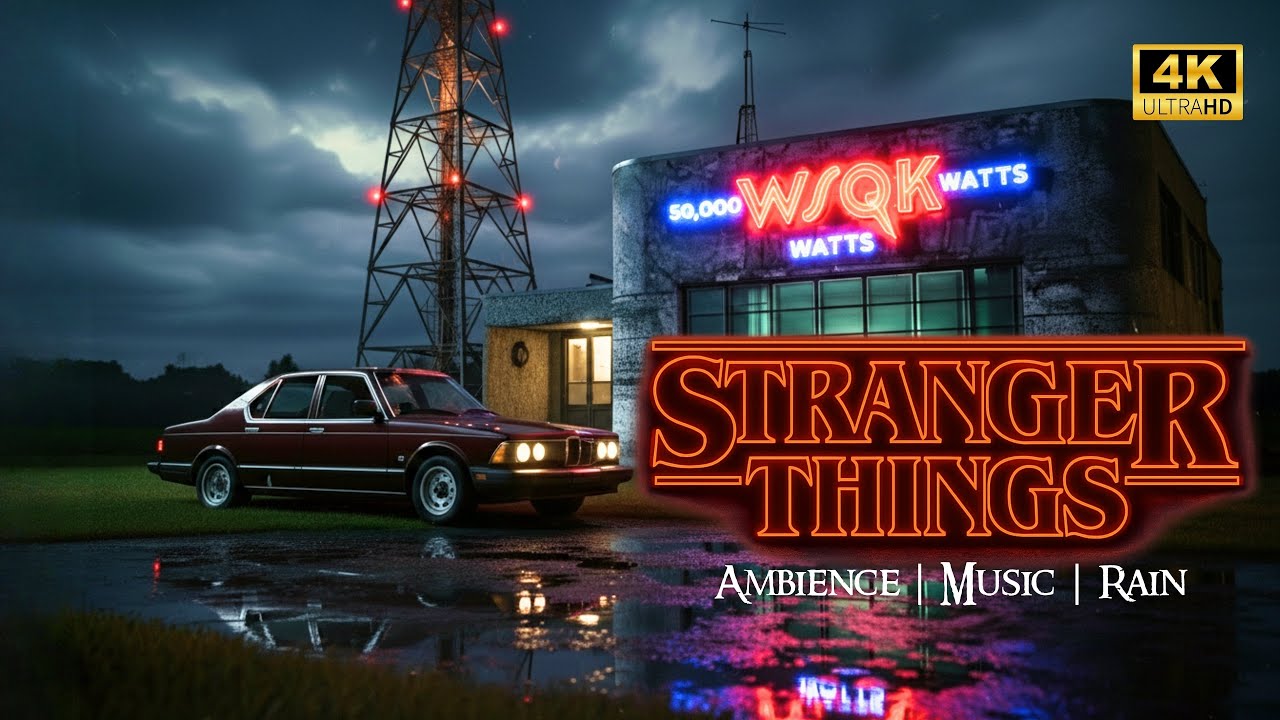 Stranger Things WSQK Radio Station in the Rain 🌧️ | Live Wallpaper (4K) | Ambient Music