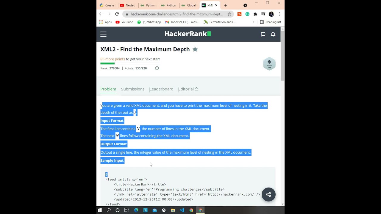 XML2 - Find the Maximum Depth|| HackerRank Python