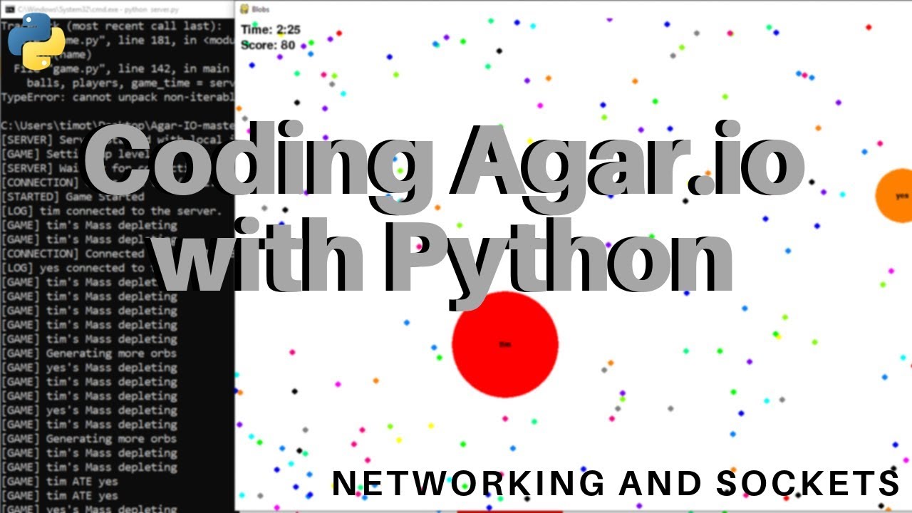 I coded Agar.io with Python (Using Sockets/Networking and Pygame)