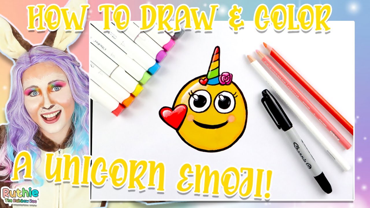 HOW TO DRAW & COLOR A UNICORN EMOJI! Easy Cute Unicorn Emoji Coloring Page for Kids | Step by Step