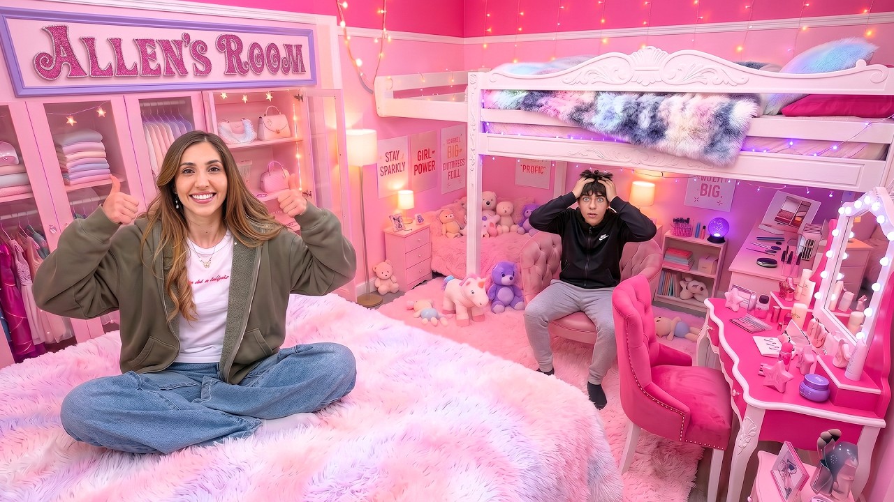 I Gave my Brother a GIRLY Room Makeover! 😂