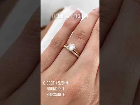 Lillie 0.60ct/5.5mm Moissanite Engagement Ring & Lab Diamond Cecelia Wedding Band by Lily Arkwright