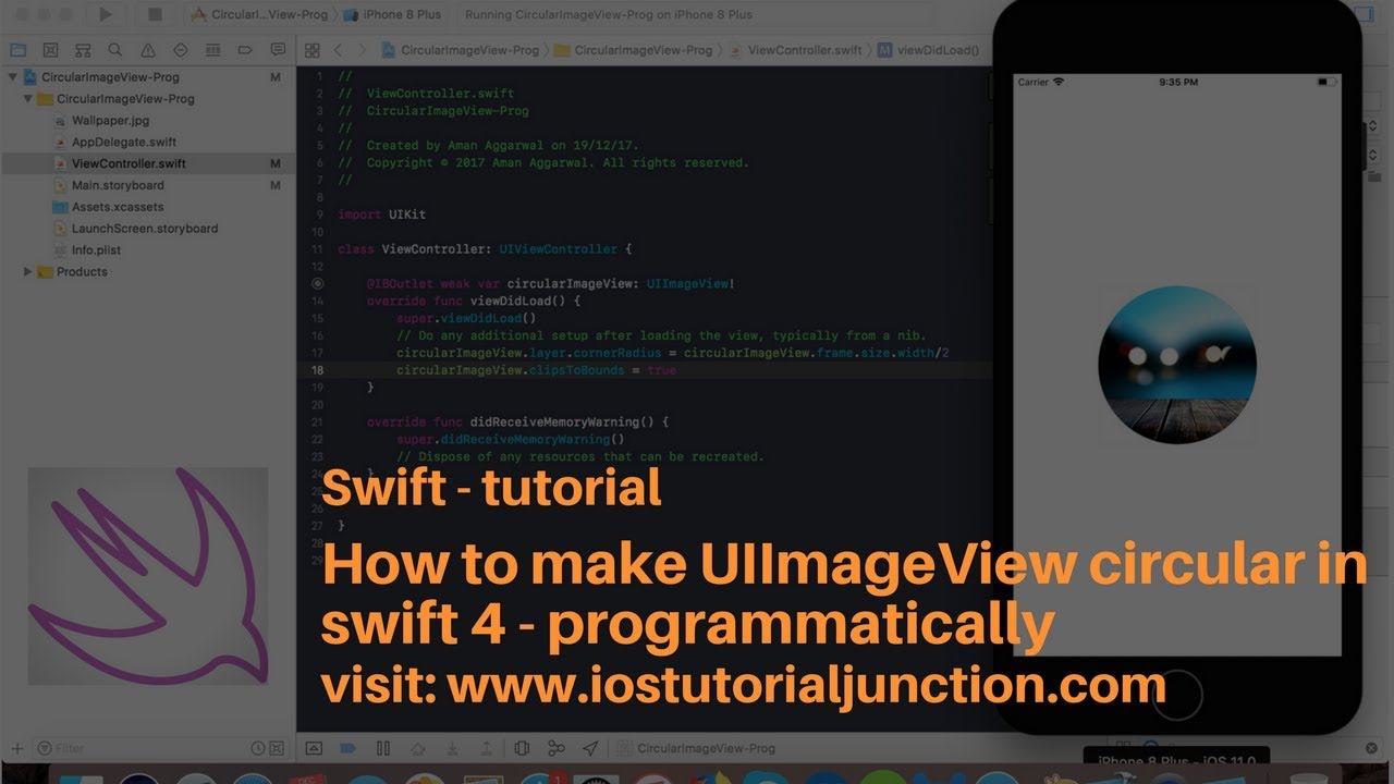 Create circular UIImageView in swift4 programmatically