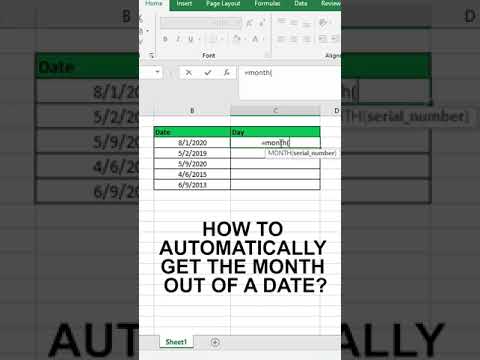 Microsoft Excel How to get the Month Number from a Date