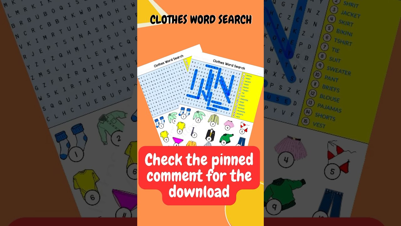 Clothes Word Search (Vocabulary worksheet) #shorts