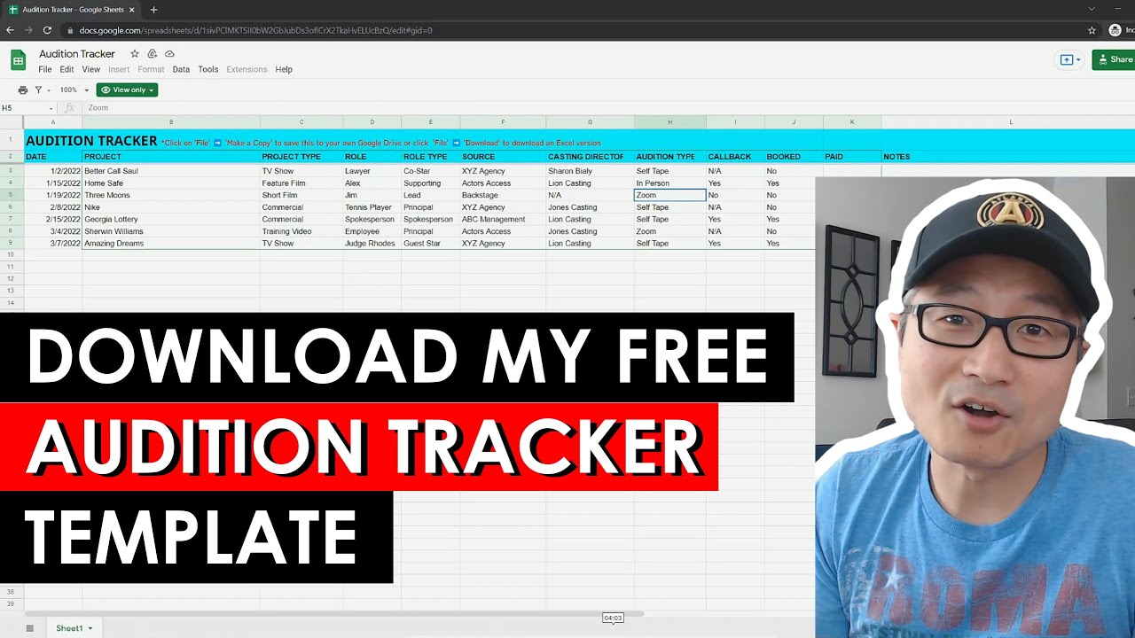 Keep Track of All Your Auditions with an Audition Log Spreadsheet