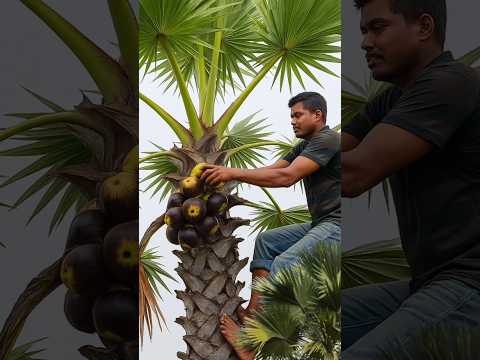 Climbing Palm Tree & Cutting Palm Fruits! πͺπ΄ #shorts #reels