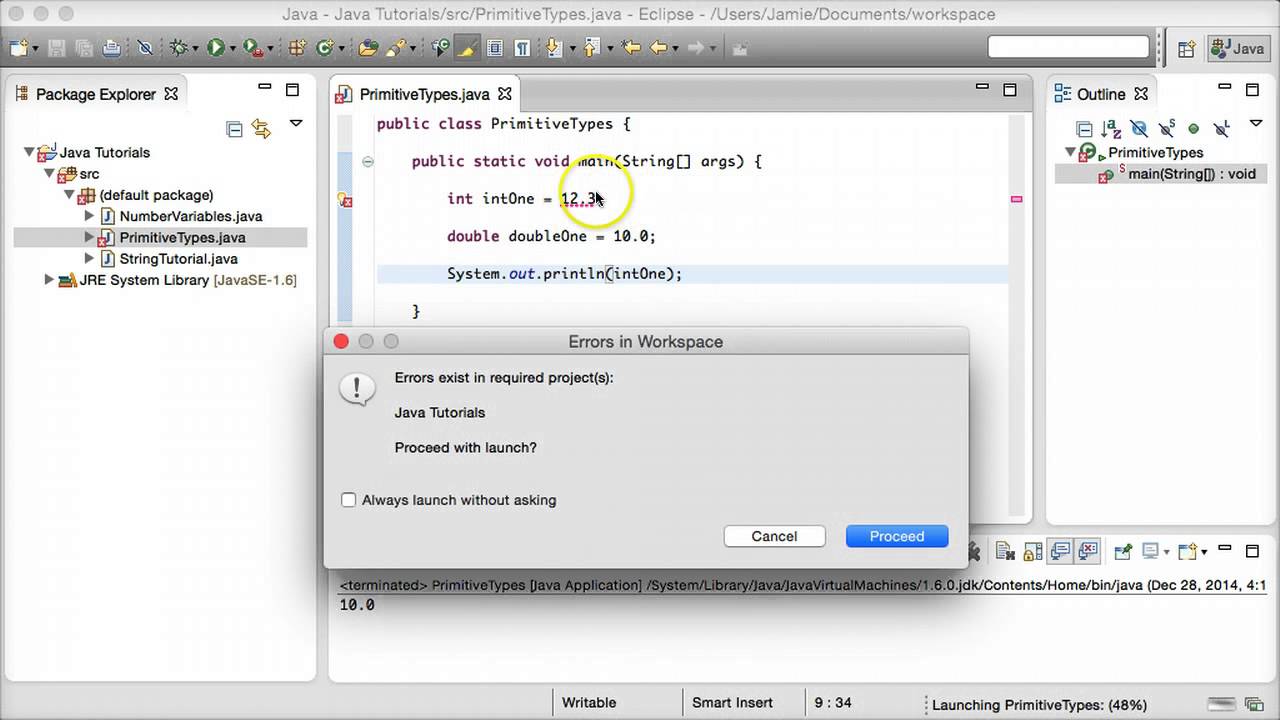 Java Tutorial 4 - Primitive Types (int and double)