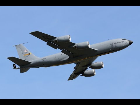 U.S Air Force Boeing KC-135 Stratotanker flying over in clear skies at 21,000 ft