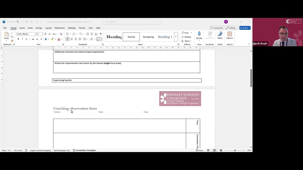 Using the coaching observation form