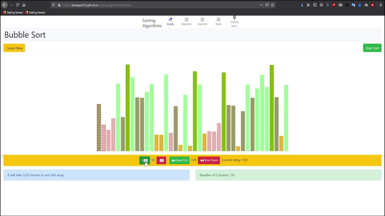Sorting algorithms visualized using reactjs