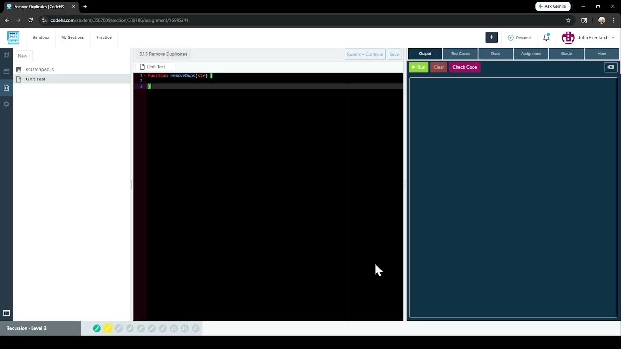 CodeHS JavaScript into Java Practice Work (Recursion Lvl 2 (Javascript, Basics Lvl1 (Java), Strings)