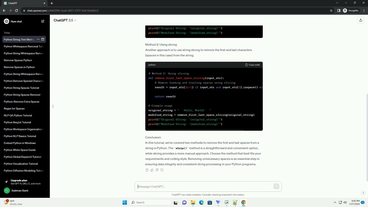 remove first and last space from string python
