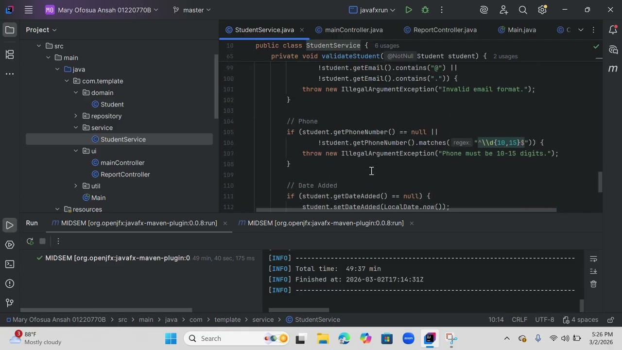 Student management system built with Java