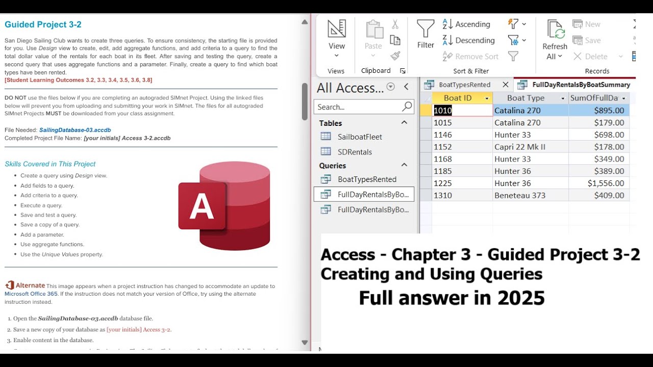 Access 2021 - Guided Project 3-2 - Chapter 3 - Creating and Using Queries (Full answer 2025)