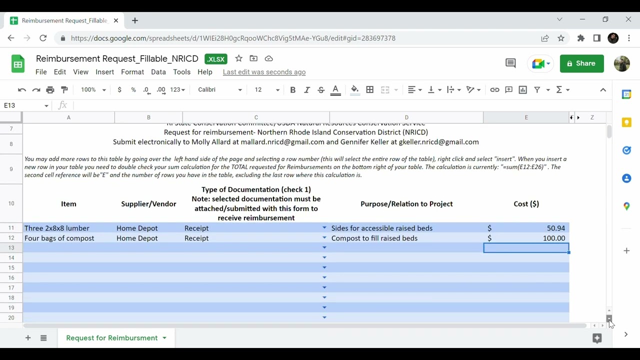 Reimbursement Form Excel Spreadsheet Demo