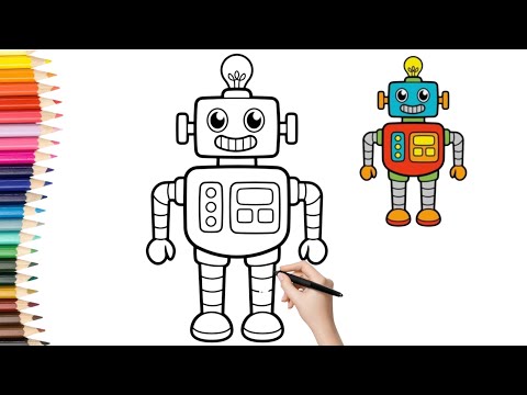 How to Draw & Color a CUTE Robot! Easy Drawing Tutorial for Kids