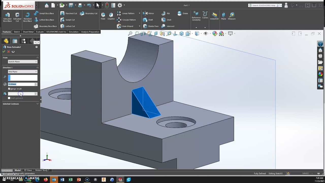 ADDING A MID-PLANE AND RIB TOOL - SOLIDWORKS
