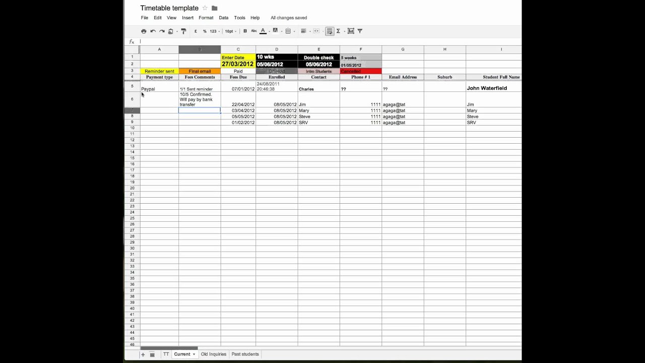 G4 Timetable template