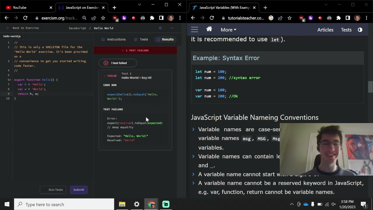 JavaScript Learn to Program: Hello World on Exercism