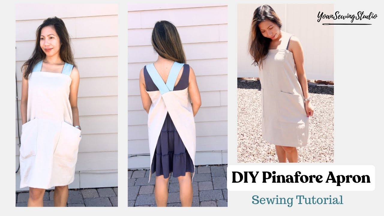 Sew a simple pinafore/ cross back apron - no pattern needed - sewing tutorial