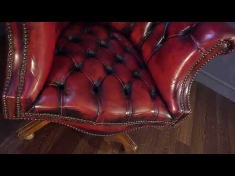 Chesterfield Directors Desk Chair Oxblood Red Leather