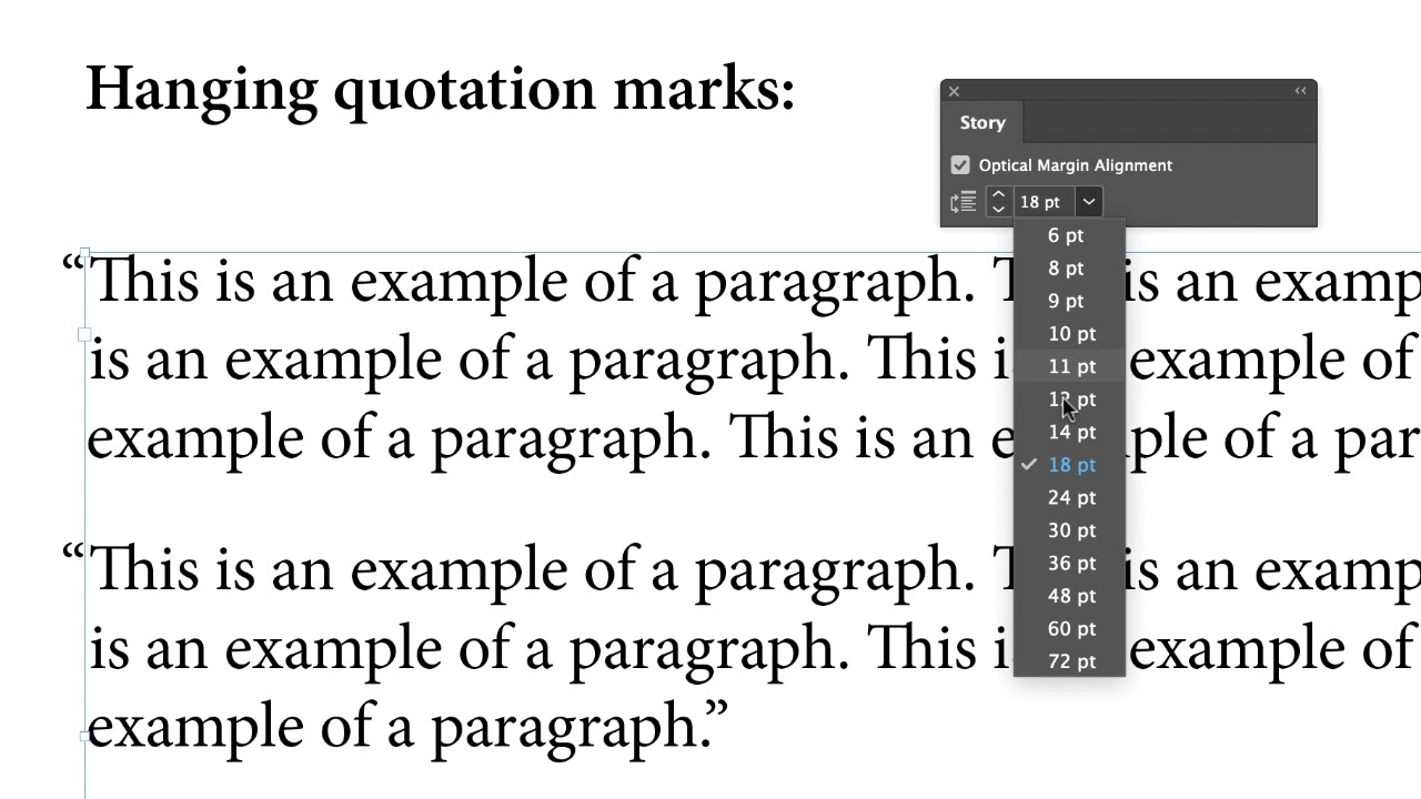 Hanging punctuation in InDesign