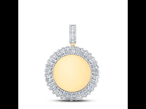 Baguette Diamond Photo Picture Memory Pendant 10K Yellow Gold