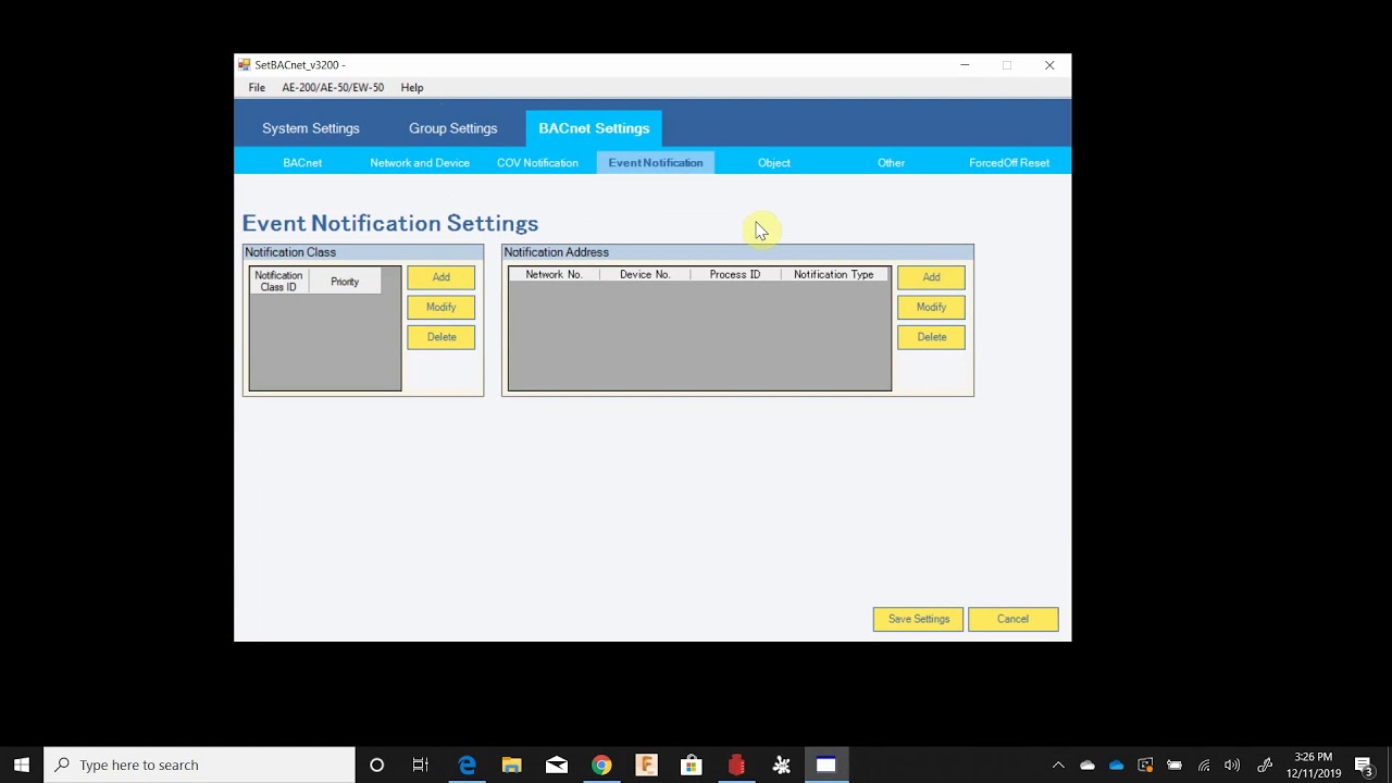 AE-200A/TE-200A BACnet Settings Tool