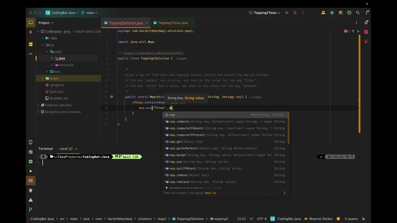 CodingBat Java | Map-1 Section | topping3