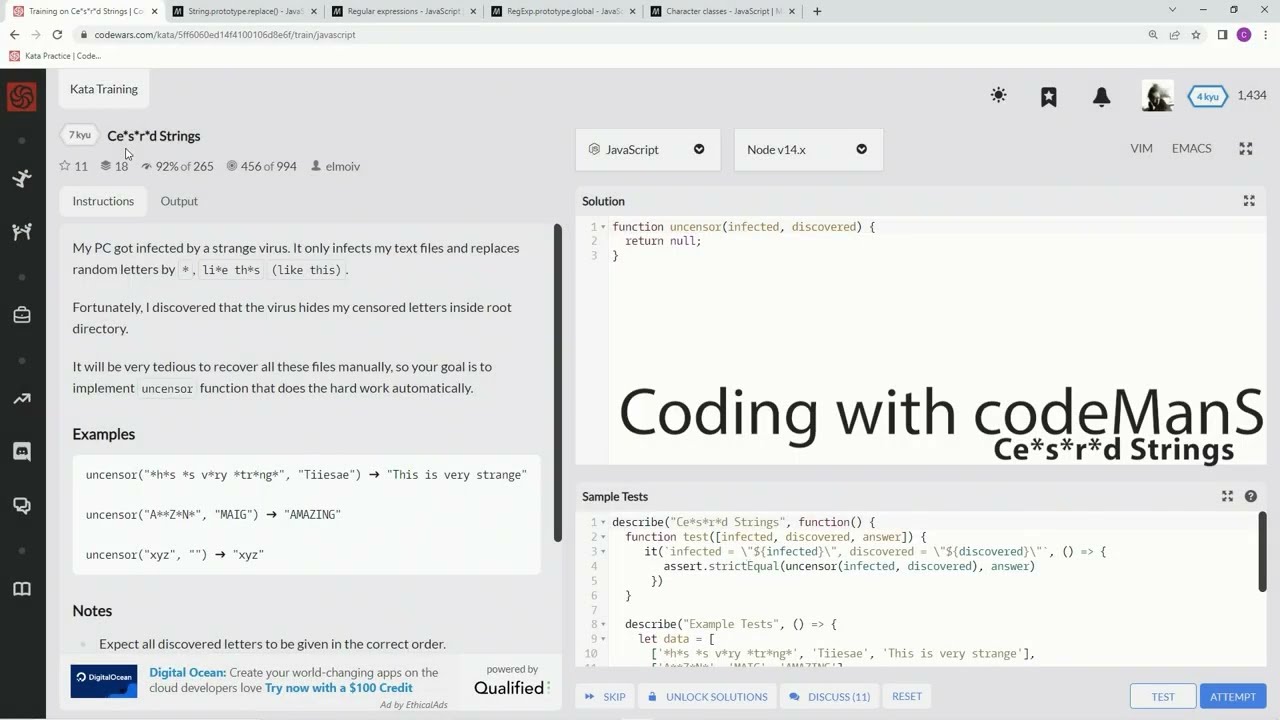 Codewars 7 kyu Ce*s*r*d Strings Javascript