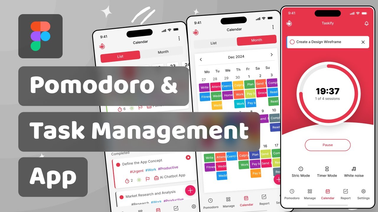 Figma App Design: Pomodoro Timer & Task Manager Tutorial | learn how to Design App UI