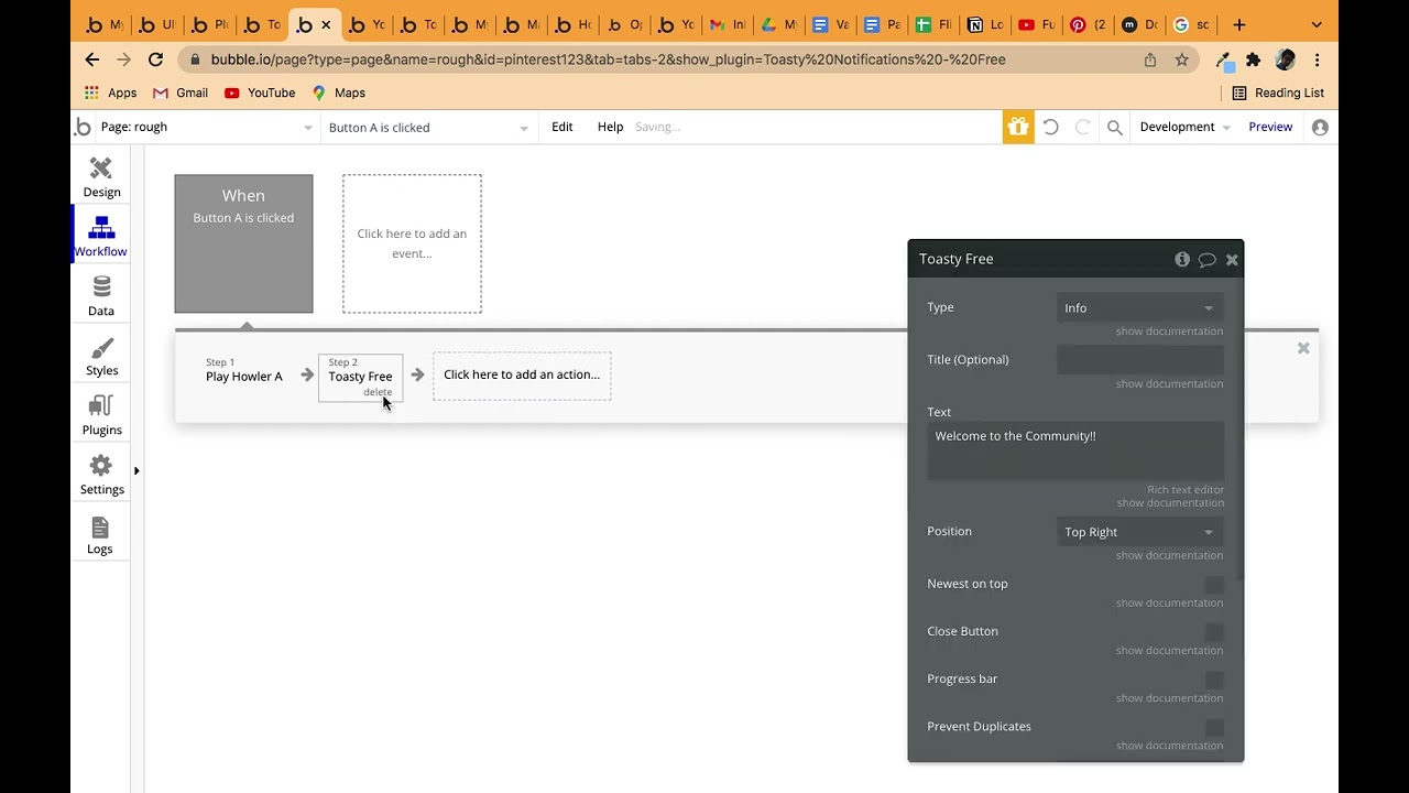 Toasty Notification Plugin Bubble.io