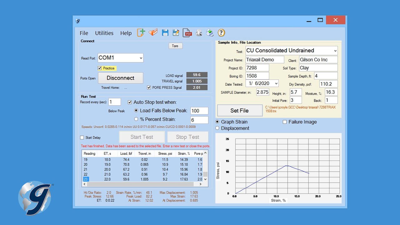 Gilson Triaxial Data Acquisition Software (HMA-613)