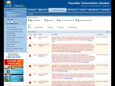 Touring DriveBC: Road Conditions and Event Listings