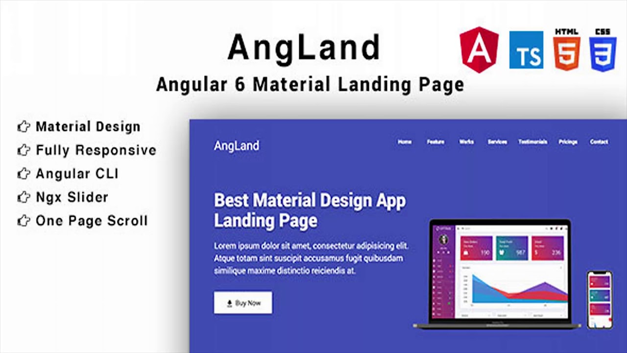 Angland - Material Design Angular Landing Page | Themeforest Website Templates and Themes