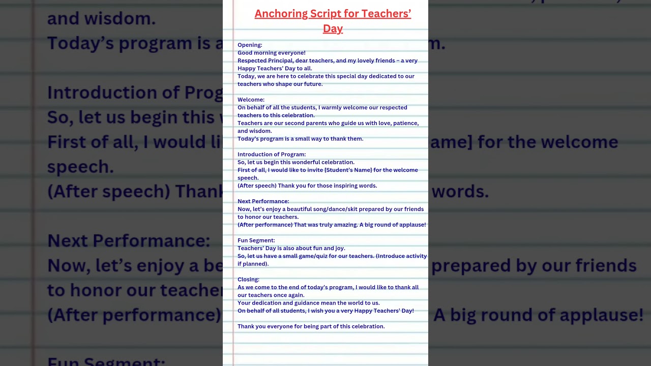Anchoring Script for Teachers’ Day
