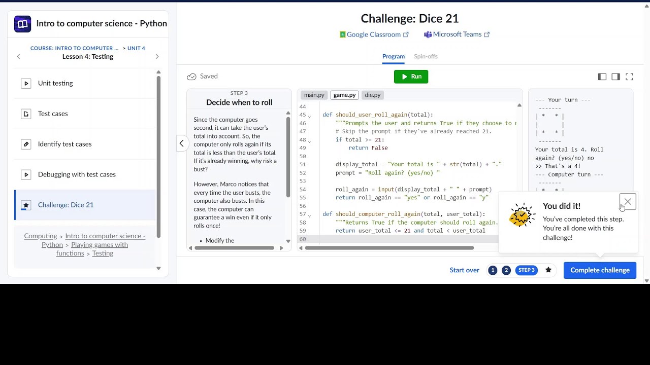 Challenge Dice 21 Khan Academy