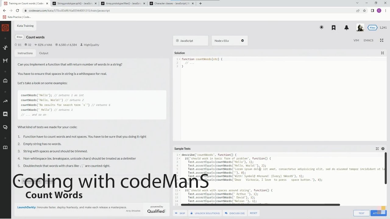 Codewars 8 kyu Count Words Javascript