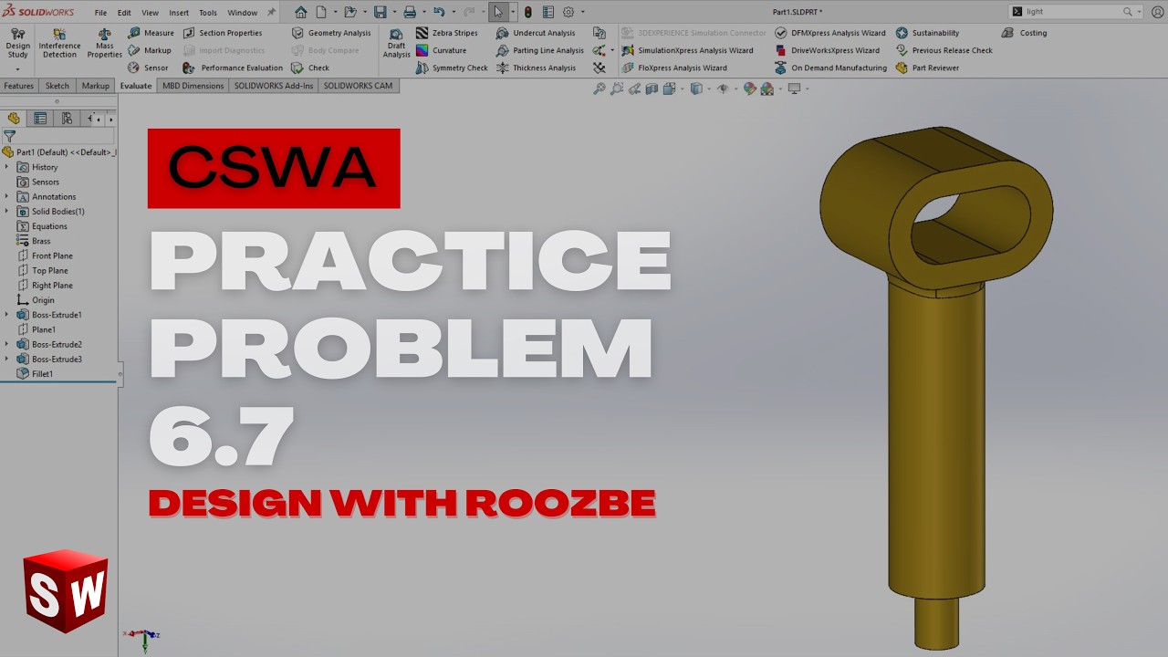 CSWA Practice Problem 6.7 Solution | SolidWorks Exam Guide