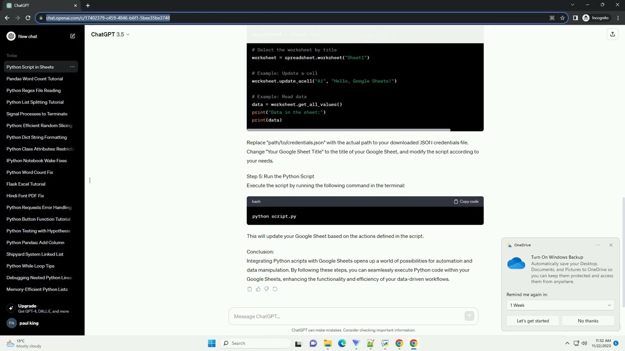 Excute a python script in a Google Sheet file