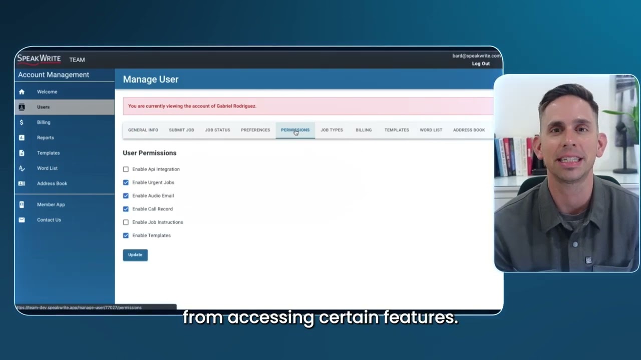 Users Tab Explained: Team Dashboard || SpeakWrite Transcription Services