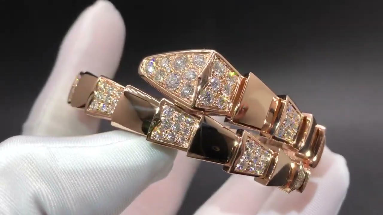 Custom Bvlgari Serpenti Viper Diamond 18K Rose Gold One Coil Bracelet