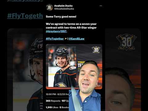 Avoiding arbitration, Anaheim Ducks and Troy Terry sign a seven year contract at $7 million AAV